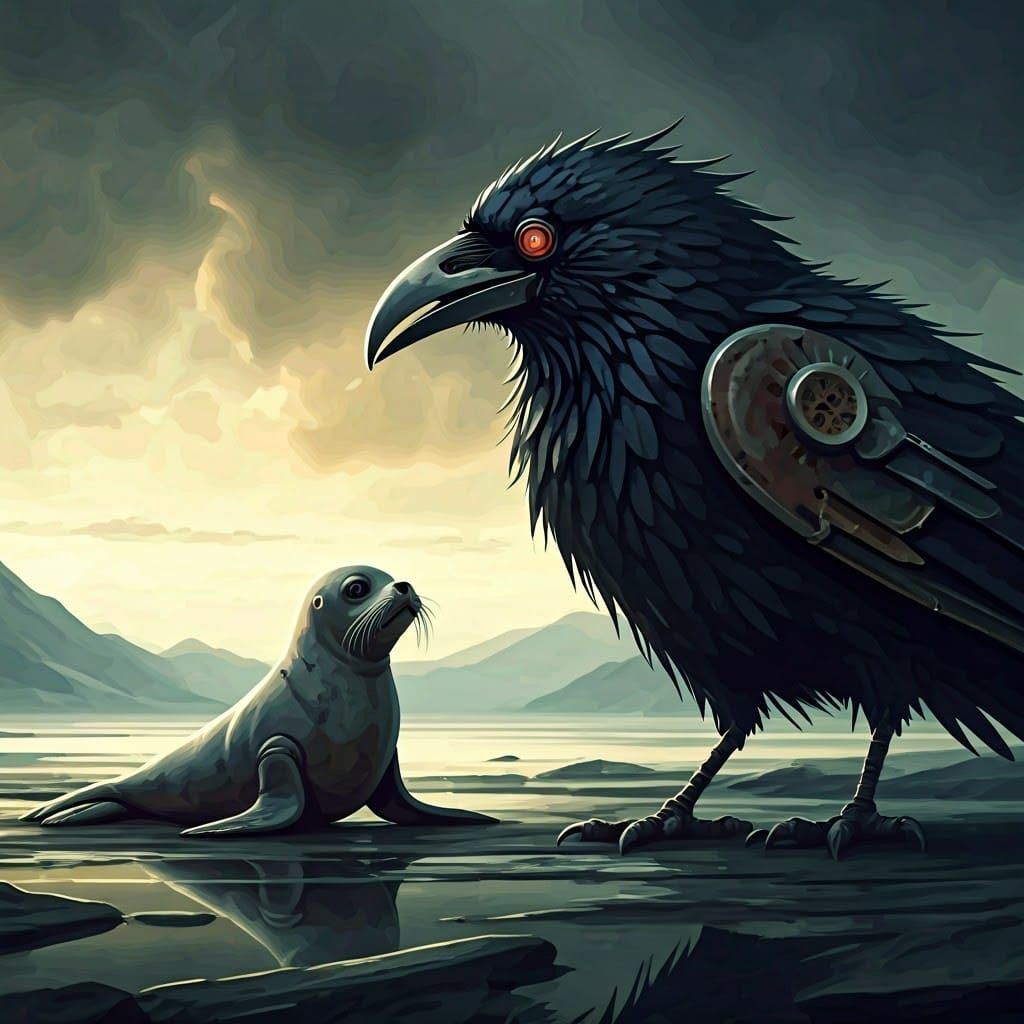 Epic Cartoon Masterpiece: Crow and Seal in Vibrant... - AI Art