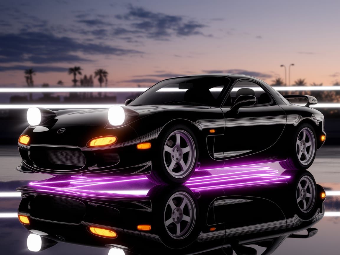 Cyberpunk Mazda RX7 in Dramatic Neon Lighting - AI Art