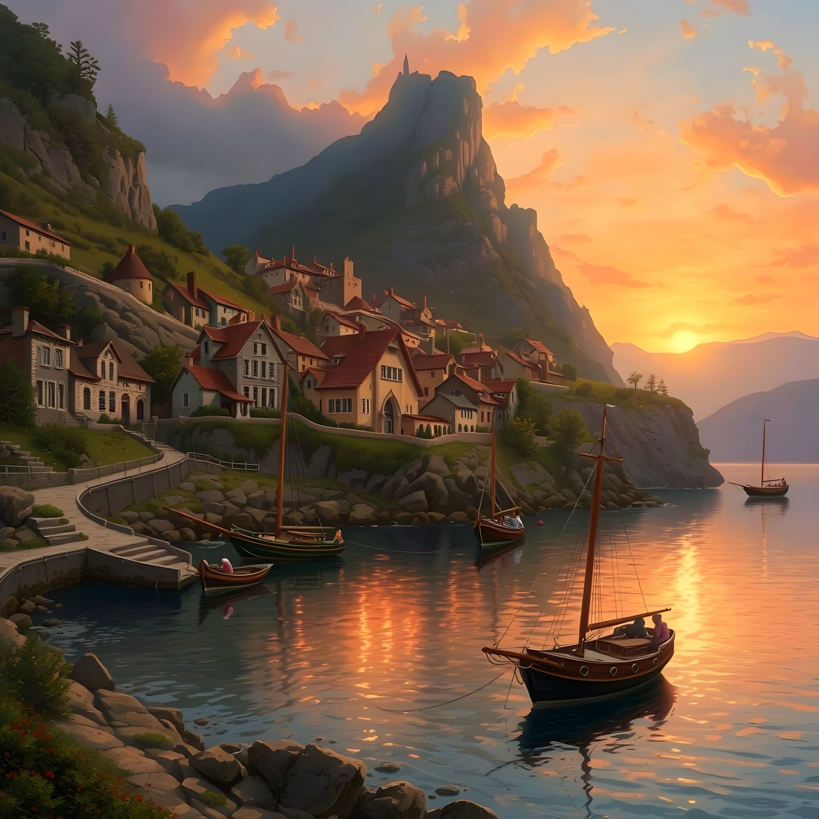 Seafront town - Fantasy Harbour at Sunset
