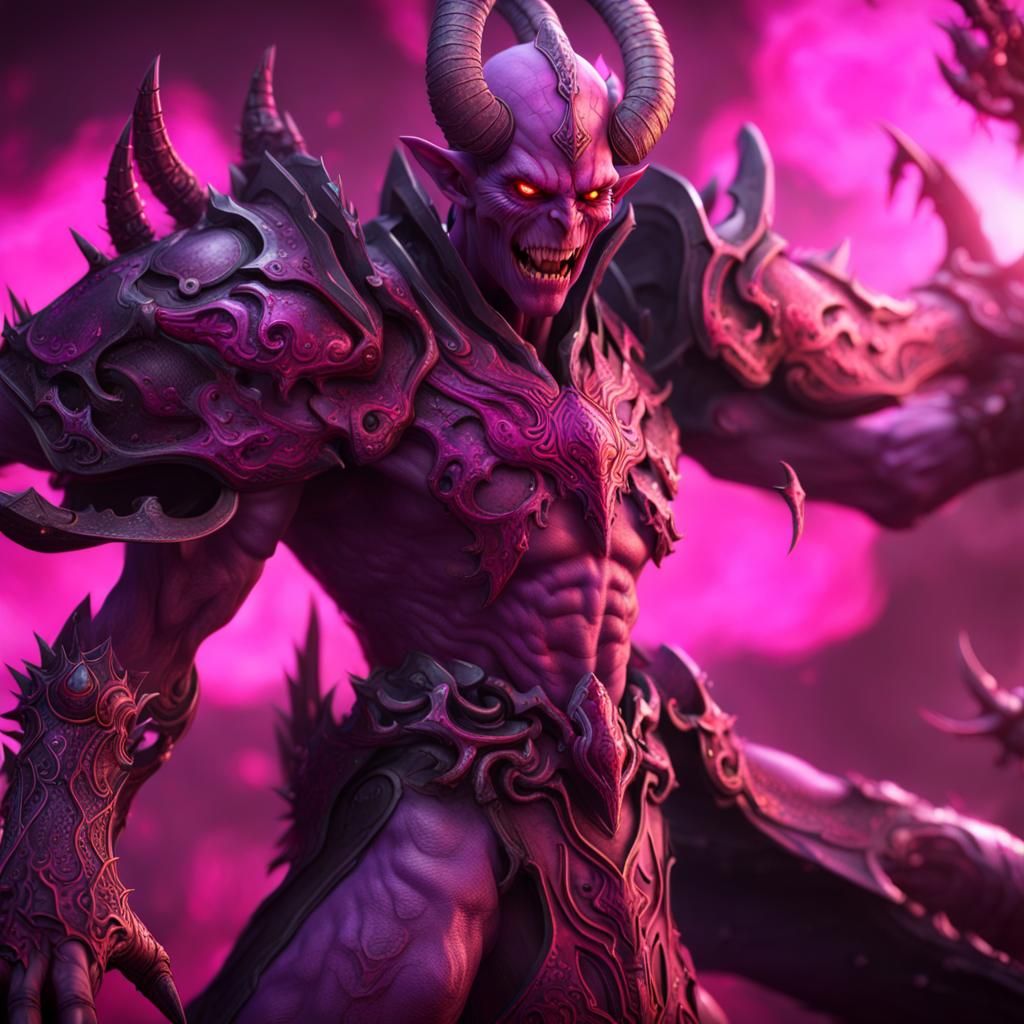 [Daemon Prince of Slaanesh, four arms wielding for weapons], [photo realistic, sci-fi/fantasy ...