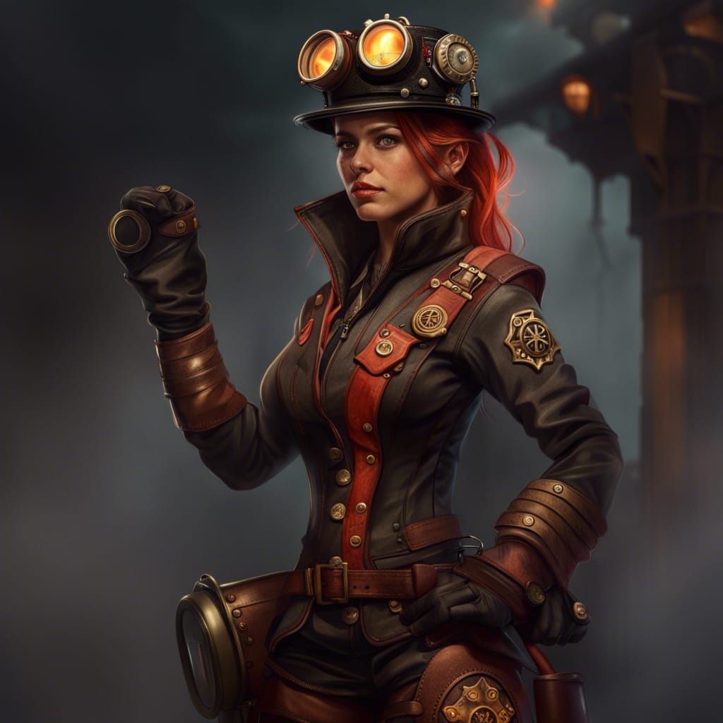 Steampunk style, female, firefighter, 8k resolution concept art ...