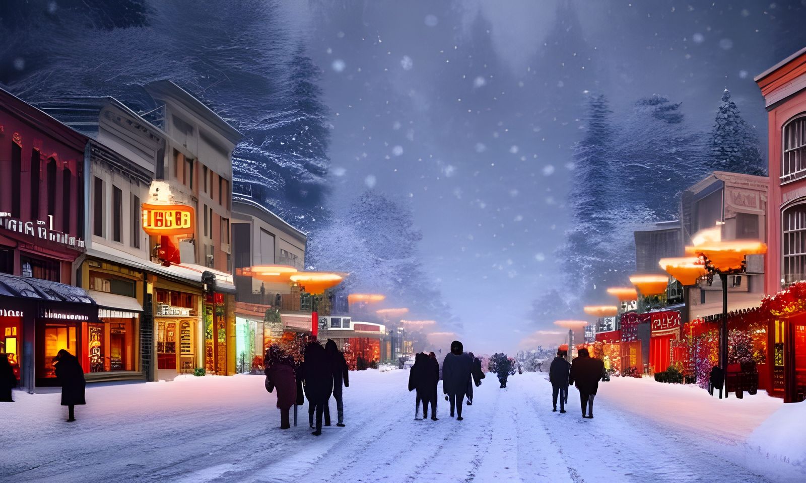 A Busy Snow Covered Main Street - AI Generated Artwork - NightCafe Creator
