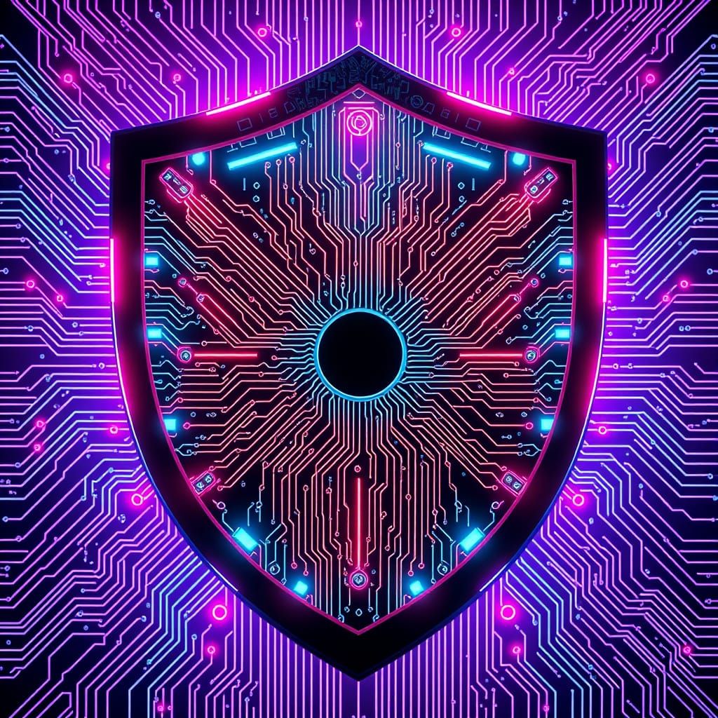 Neon Cyberpunk Shield with Fractal Circuitry - AI Art