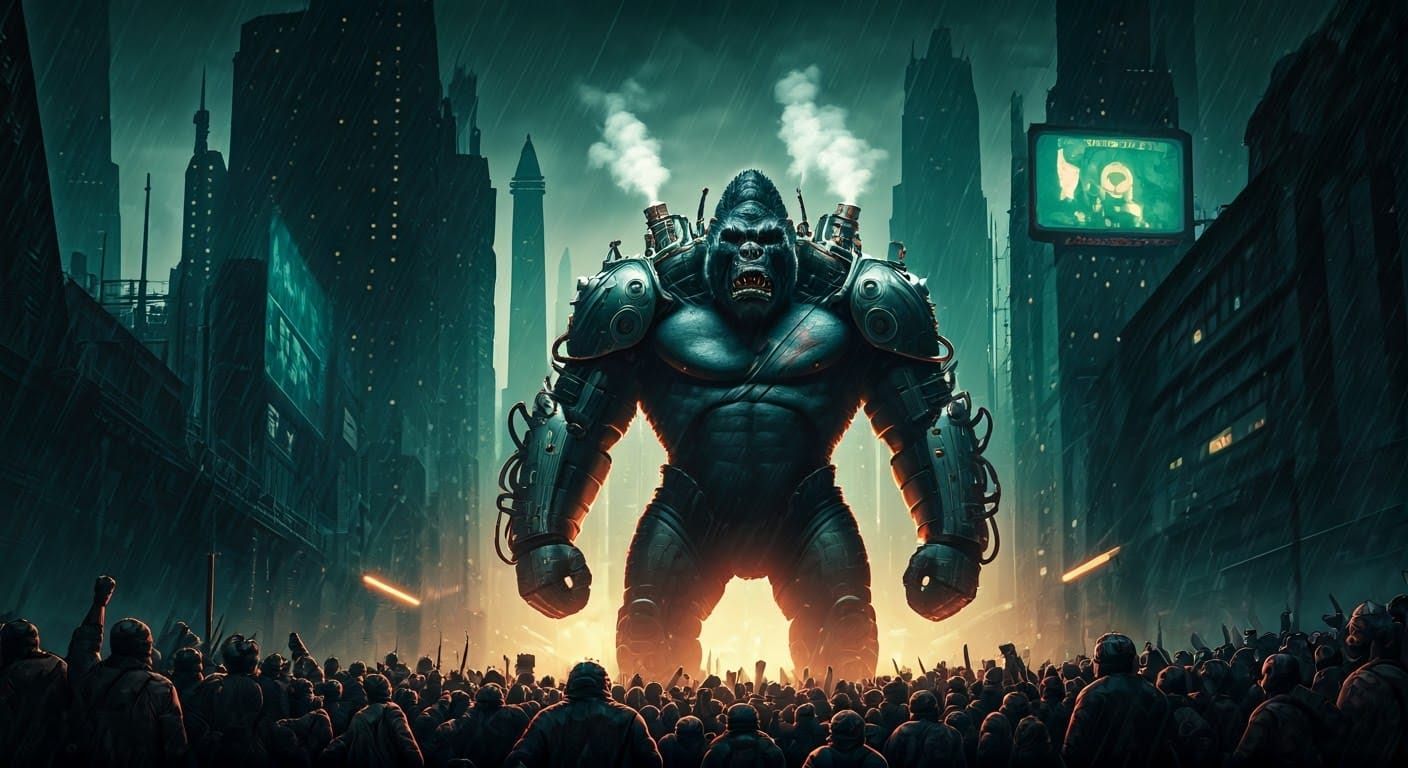 Bionic King Kong Unleashes Fury on Dystopian Metro... - AI Art