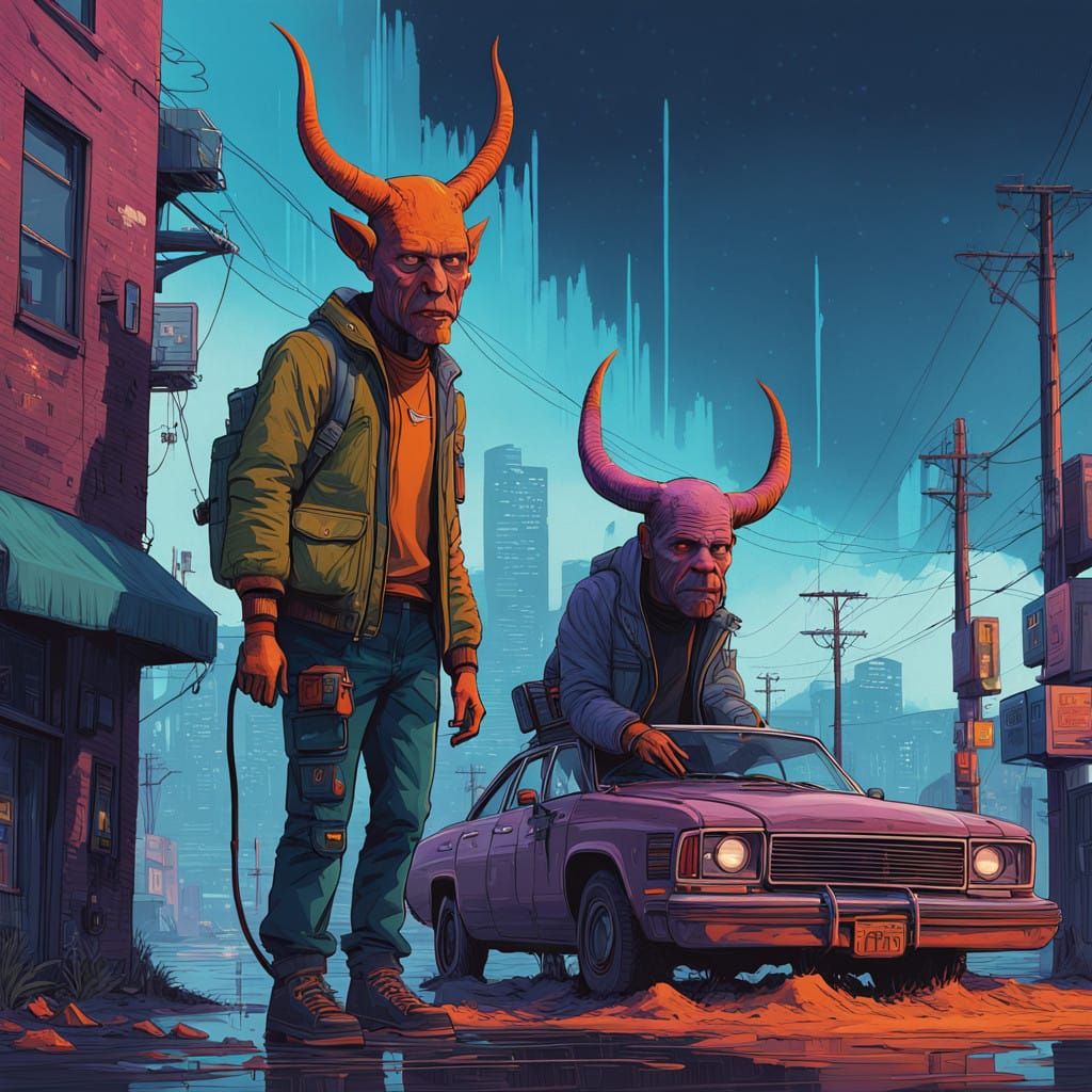 Dynamic Devil and Witch Graffiti in Vibrant Polych... - AI Art