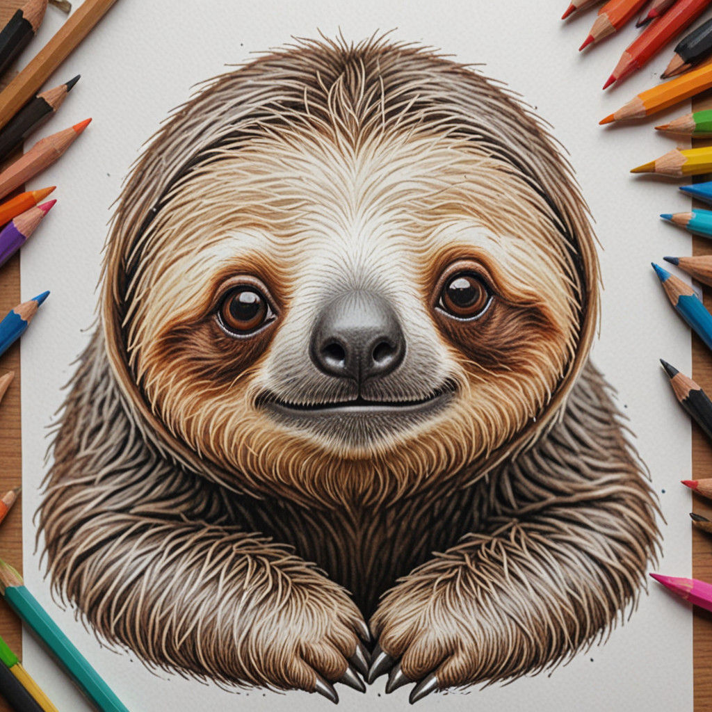 Sloth Sketch Drawing - Whimsical Sloth Illustration in Vibra...