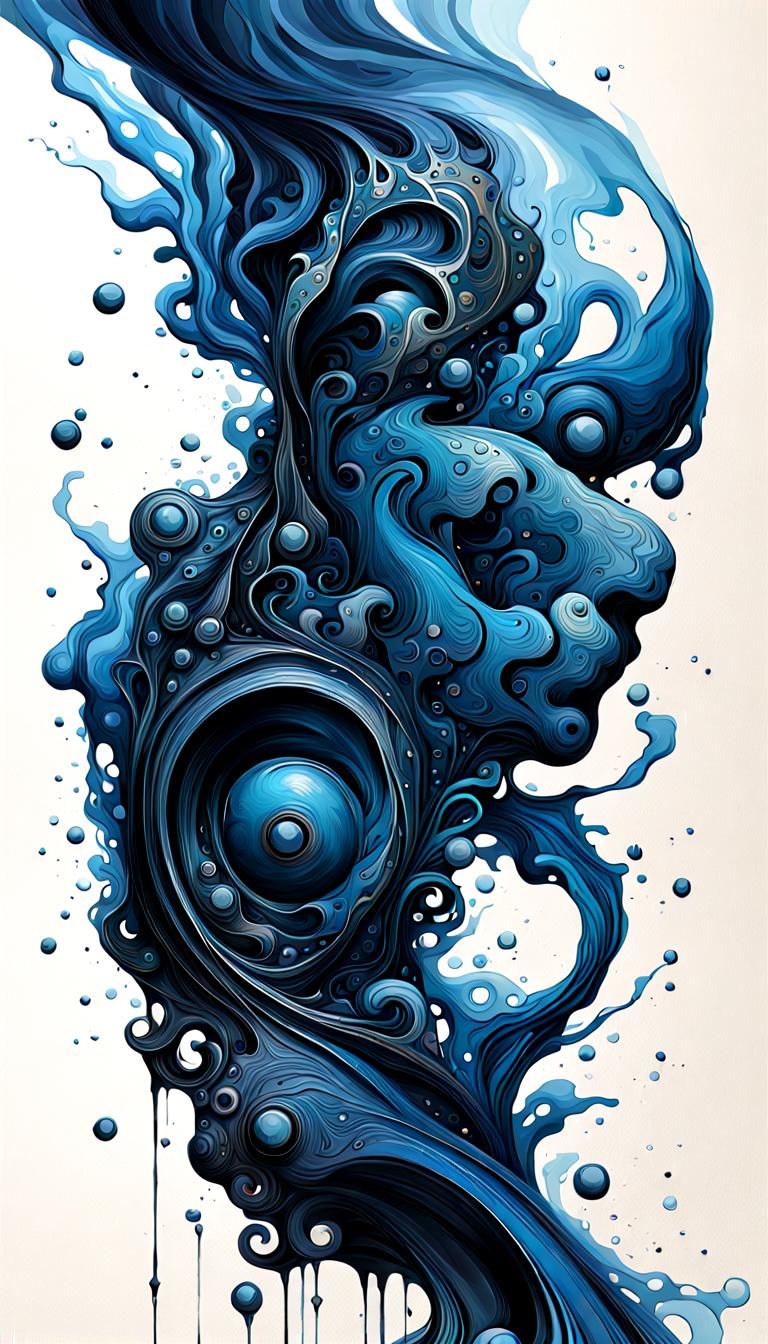 Blue Chrome black Ink flow: 8k resolution photorealistic masterpiece ...