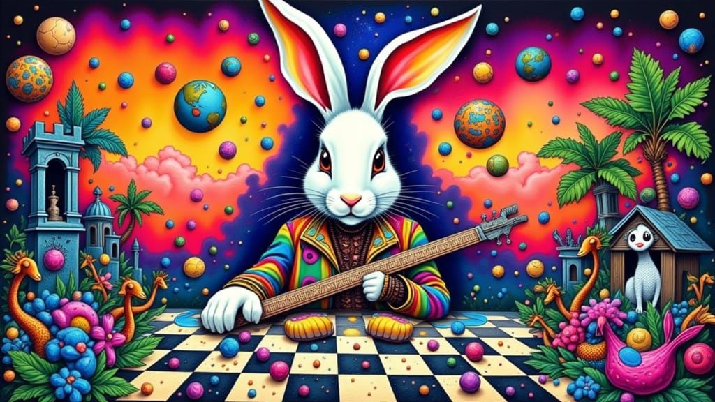 Psychedelic Hippie Rabbit in Impasto Style - AI Art
