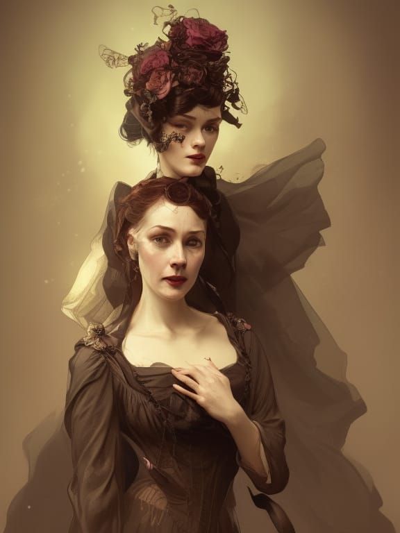 Macabre Victorian Lady posing for a picture head and shoulders portrait ...