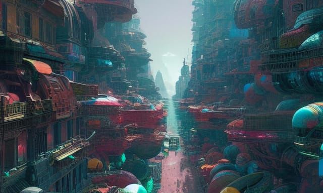 humans thriving in a colorful world in the year 2050 by Greg Rutkowski ...