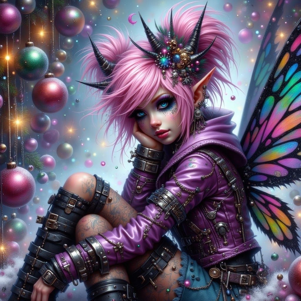 Punky Purple Christmas - Rebellious Fairy in Cyberpunk Chri...