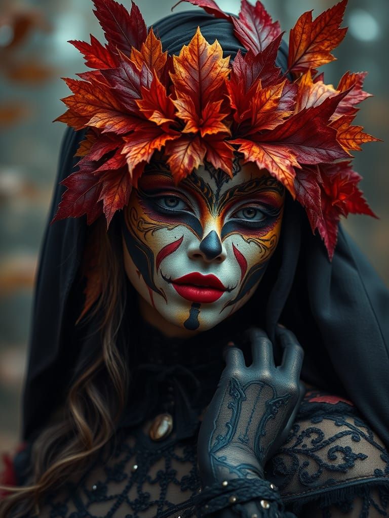 Elegant Autumn Masquerade Body Painting in Hyperre... - AI Art