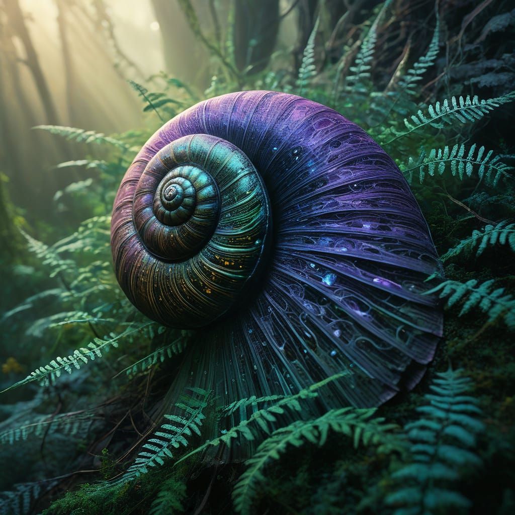 Nature’s Fractals - Vibrant La Belle Époque Snail Shell in P...