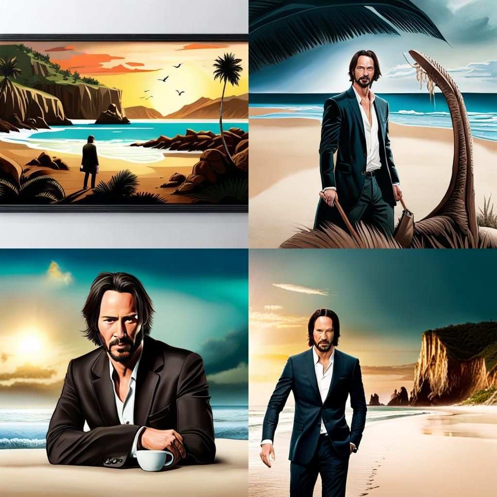 keanu reeves at the beach as a prehistoric man, pencil drawing ...