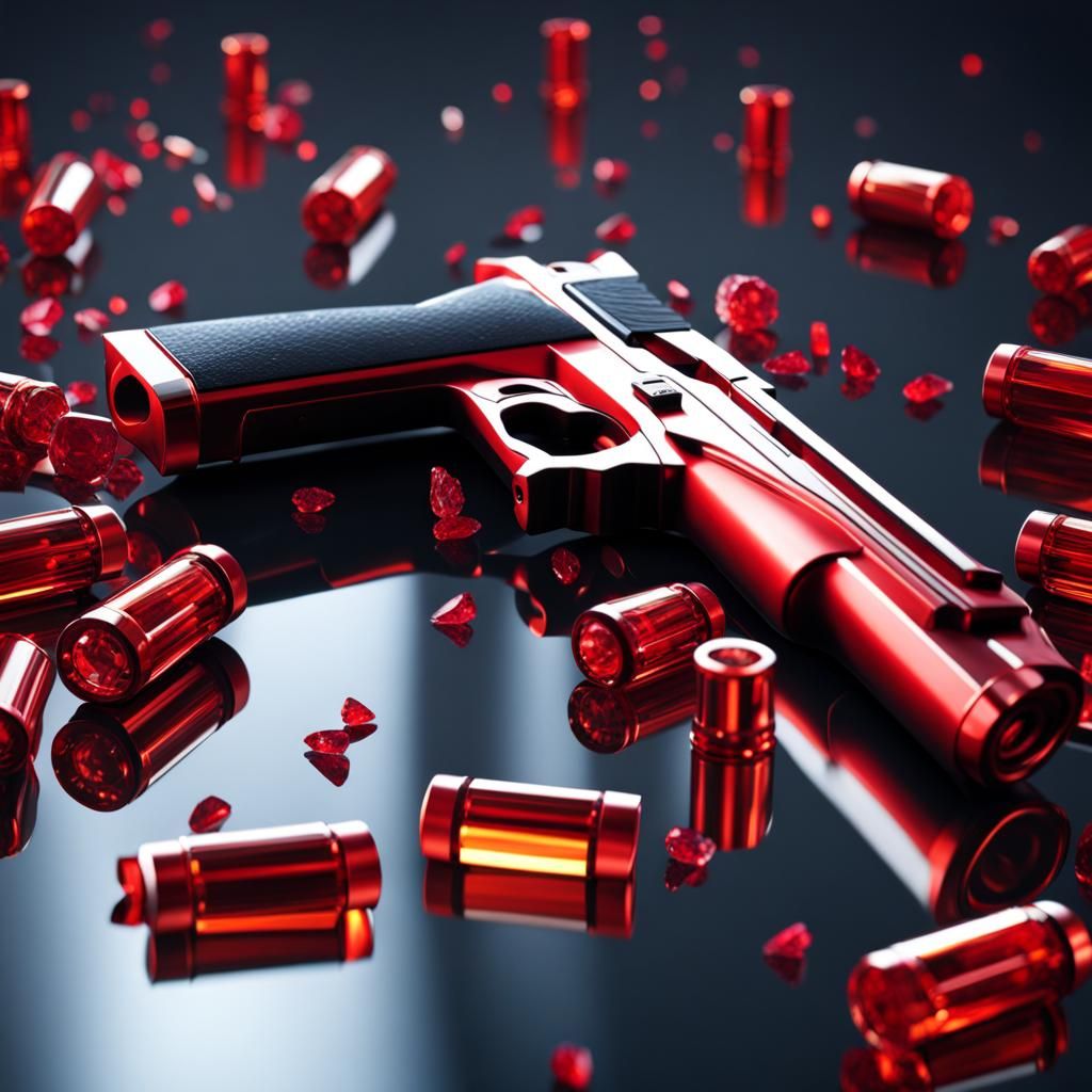 Crystal gun with red bullets - AI Generated Artwork - NightCafe Creator