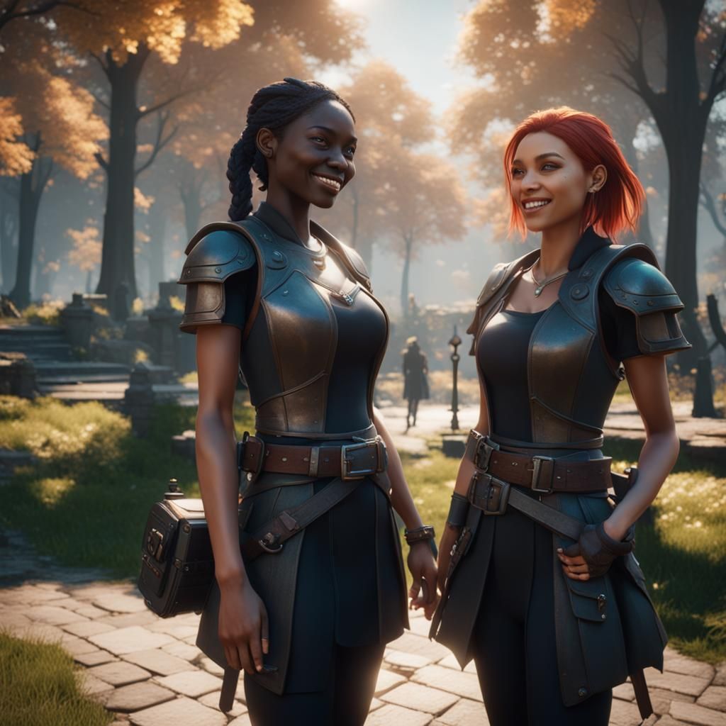 Two girls meet in the park - AI Generated Artwork - NightCafe Creator