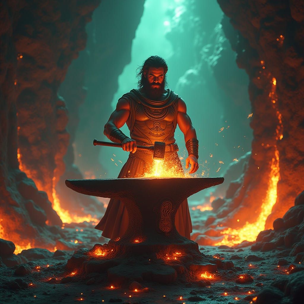 Cyberpunk God of Fire Forges Fantastical Creations - AI Art