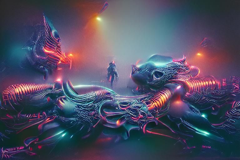 Alien invasion against other aliens by Beeple digital Vincent Di Fate ...