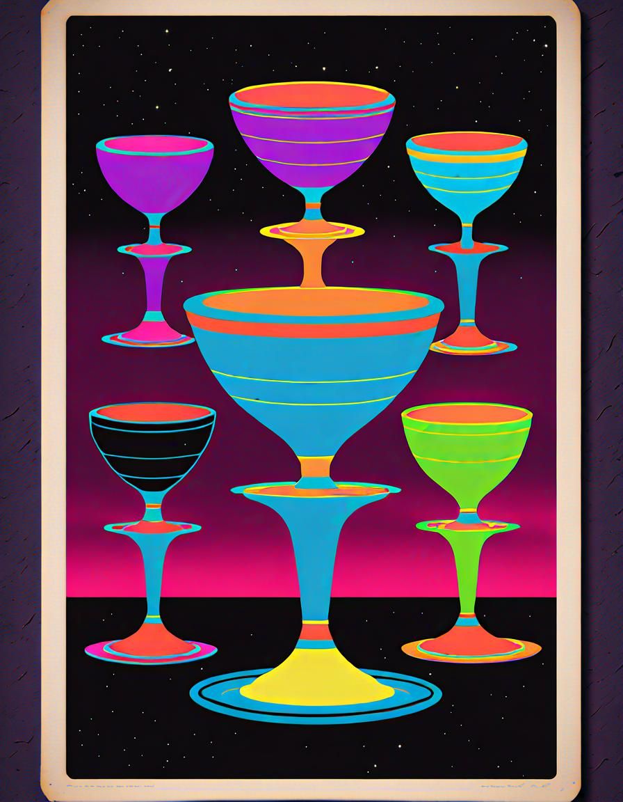 Seven Cups, Tarot, Retro Futurism, Sci Fi, florescent colors, black ...