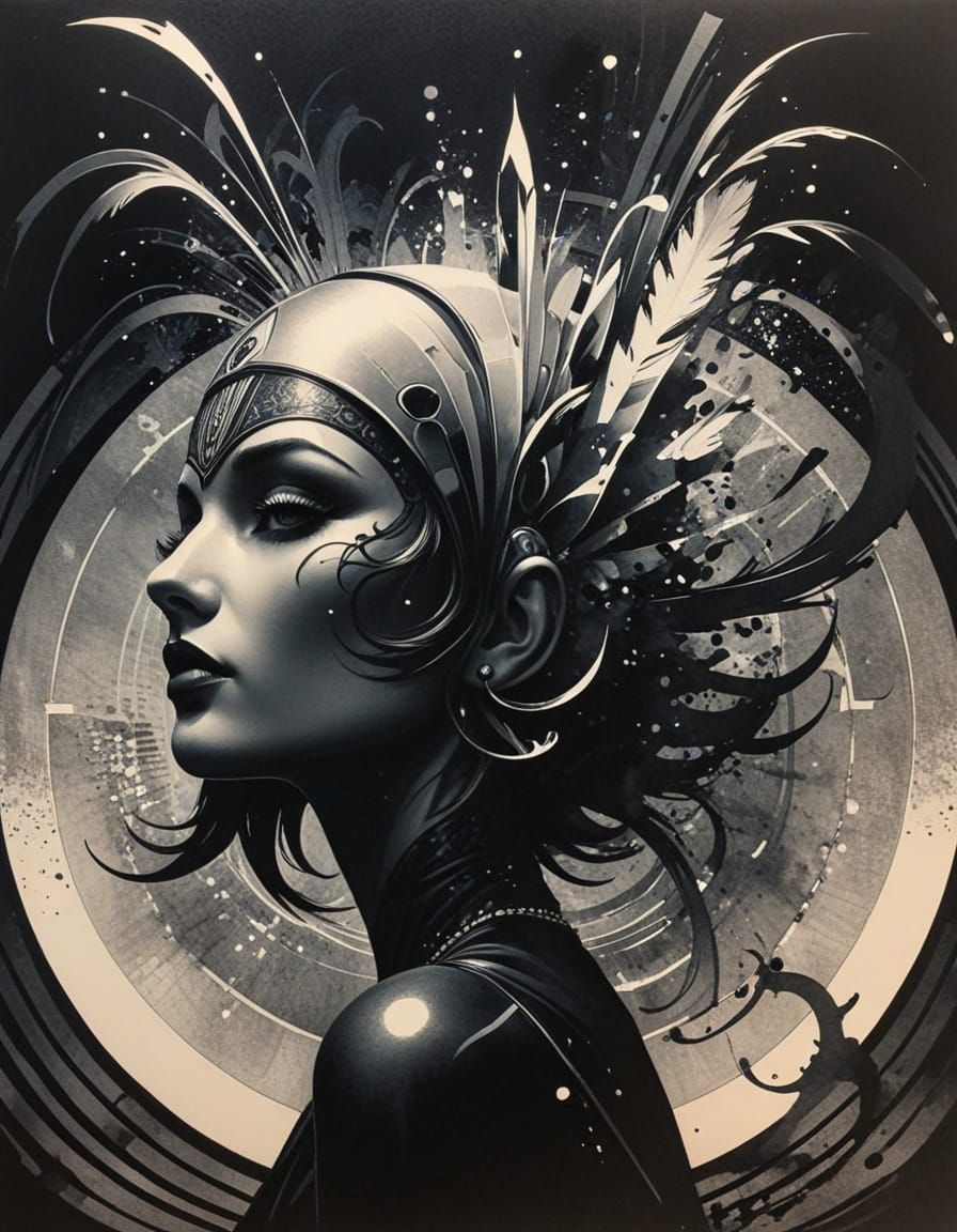 Feathers - Elegant Geometric Ink Drawing