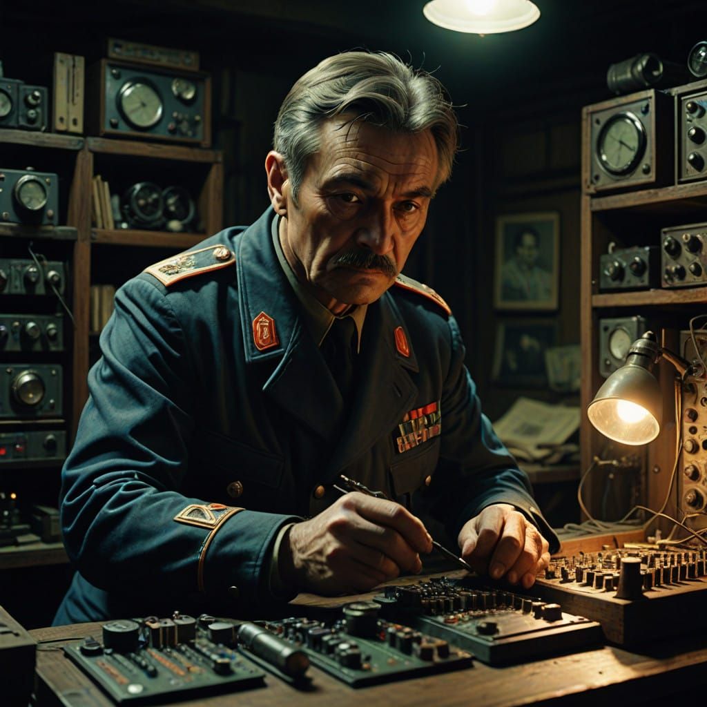Soviet Soldier Stirlitz in Cinematic Focus, Solder... - AI Art