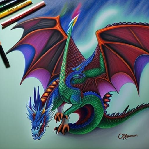 Magical Dragon hyperdetailed crayon drawing - AI Generated Artwork ...