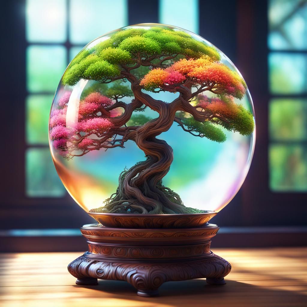 hiperdetailed, masterpiece, gorgeous beautiful glass ball with lush ...