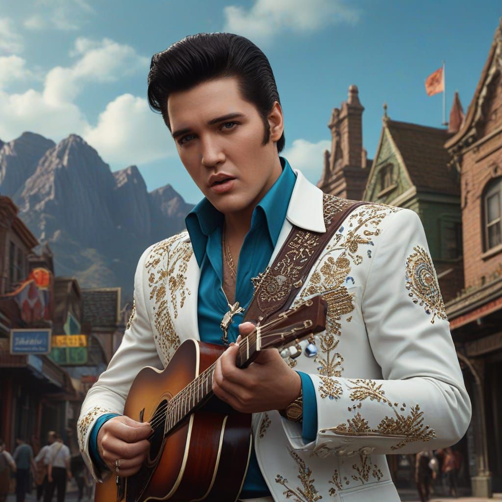 Elvis presley - Elvis Presley in Vibrant Fantasy World