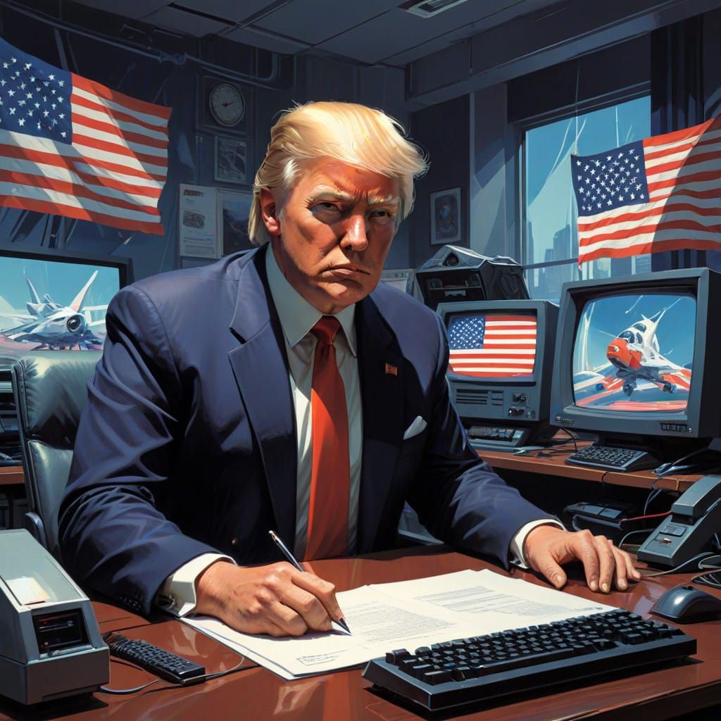 Donald Trump Coding in a 90s-Style American Office... - AI Art
