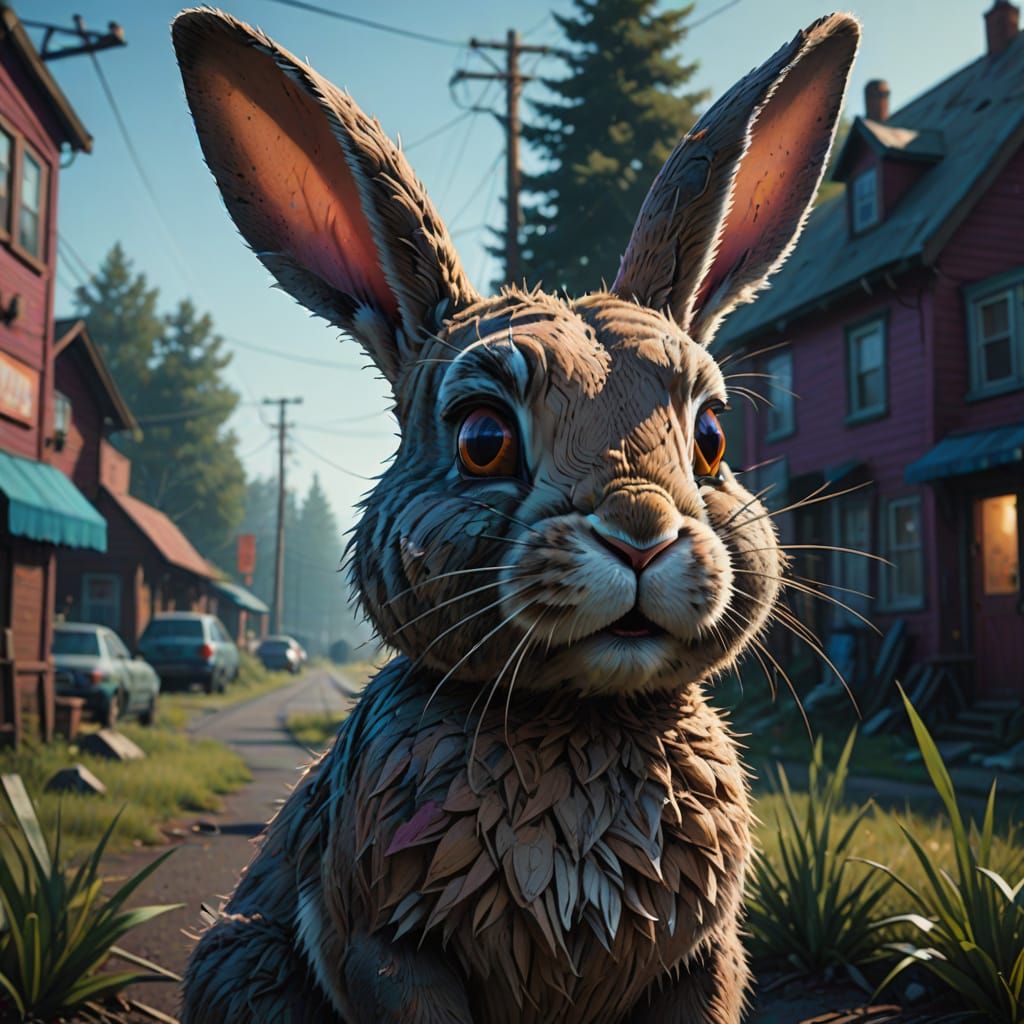 Surreal Wacky Bunny in Moody Cyberpunk Digital Art - AI Art