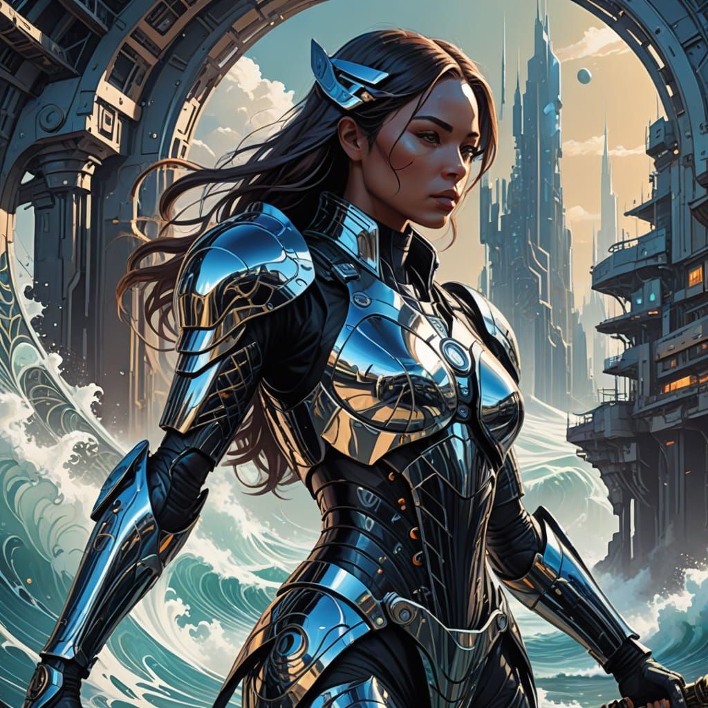 a girl with a sword and armor - Surreal Warrior in Fractal ...