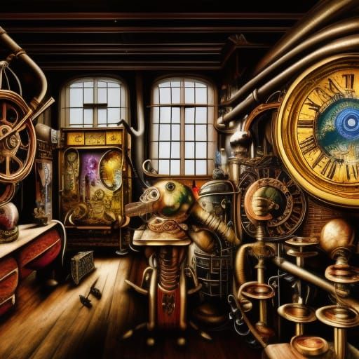 Wacky steampunk inventions exhibition - AI Generated Artwork ...