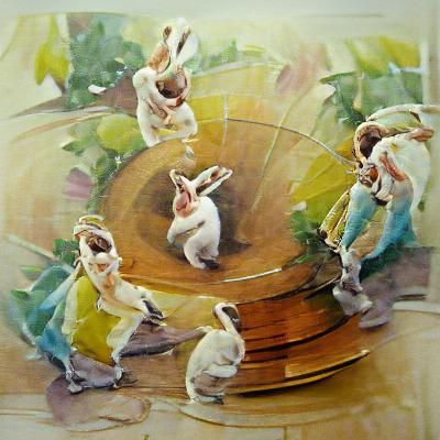 rabbits dancing in a circle vintage easter card - AI Generated Artwork ...