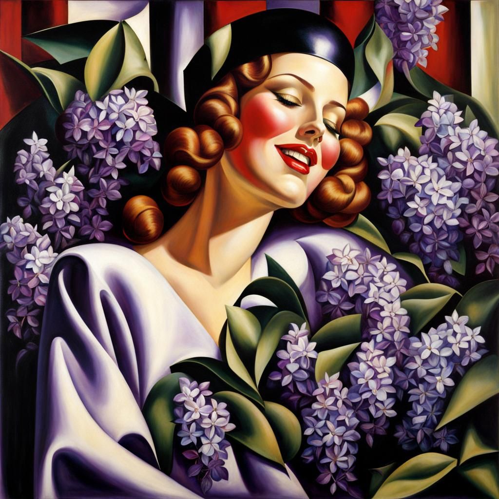 Laughing lady, leather, Limbo, lush lilacs, Tamara de Lempicka - AI ...