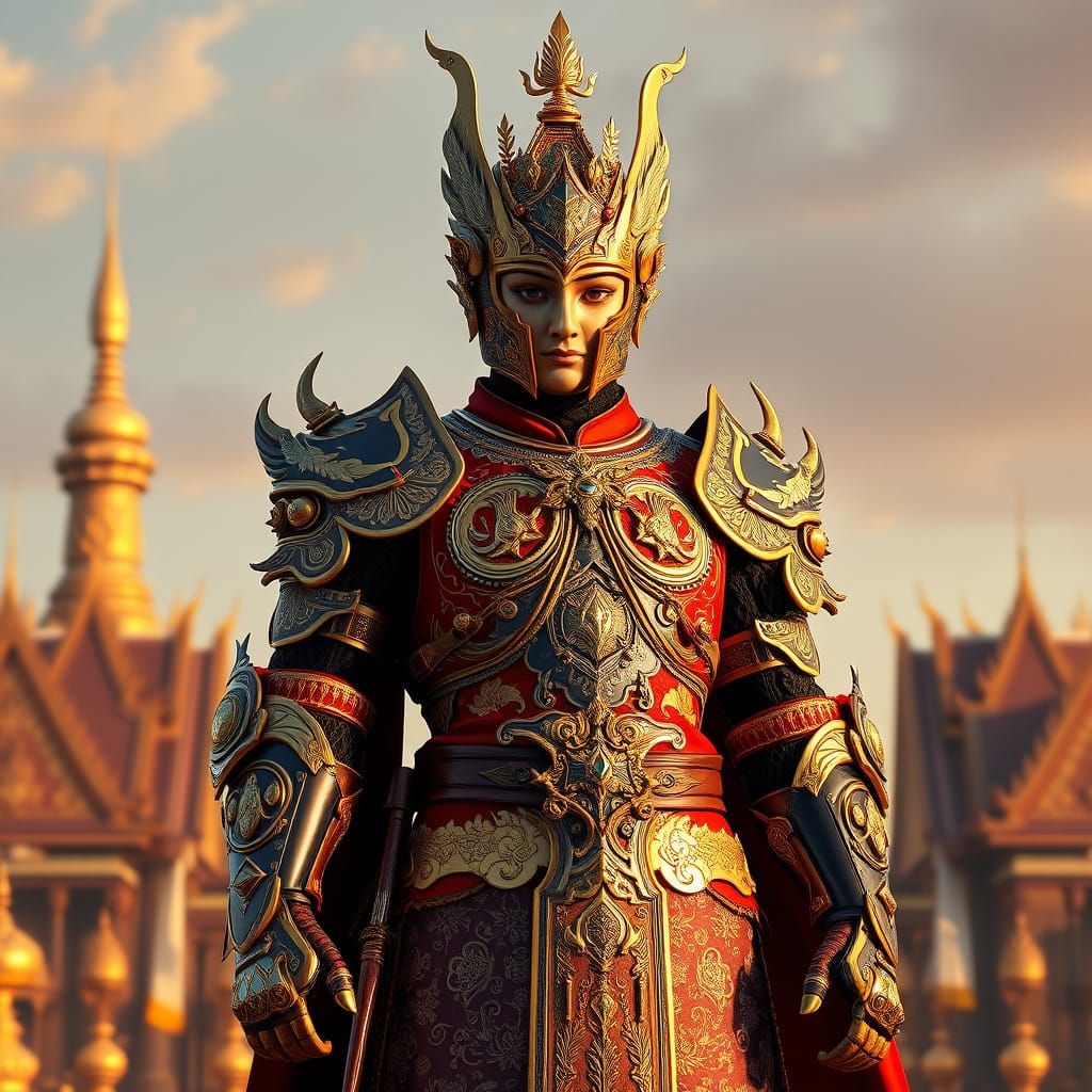 Majestic Siamese Grand Knight Armor in Cyberpunk S... - AI Art