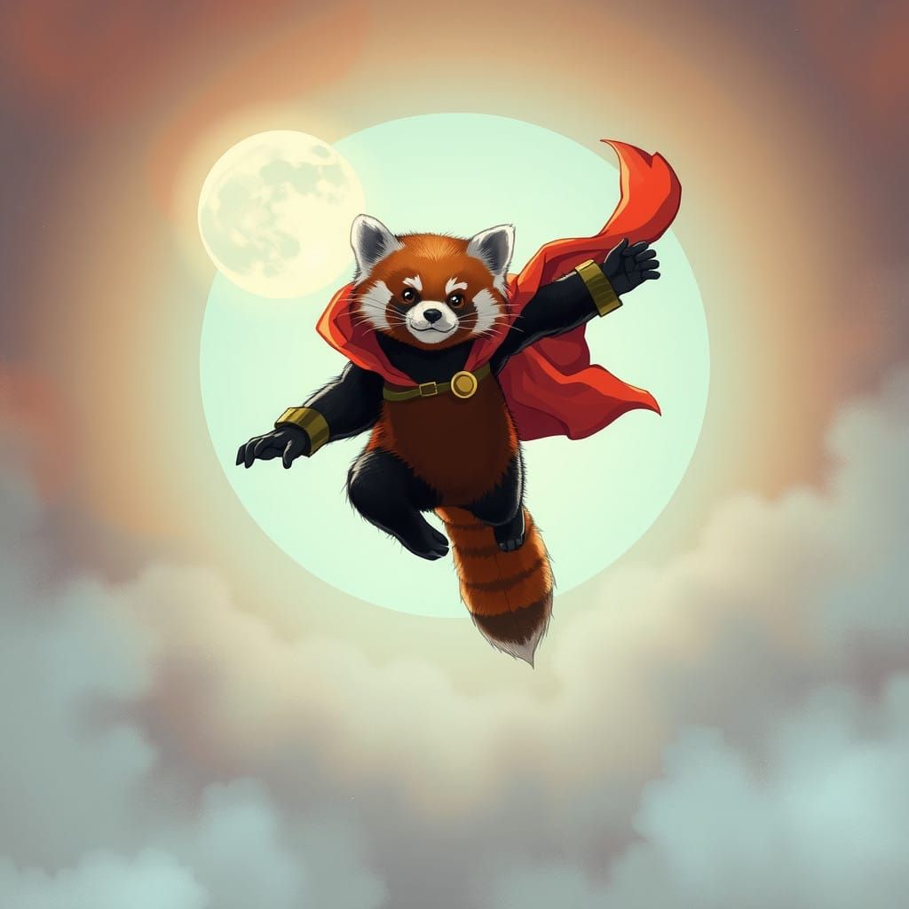 Super Jump - Majestic Red Panda Soars Through a Moonlit Sky ...