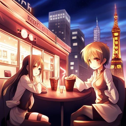 Night café, table, coffee, - AI Generated Artwork - NightCafe Creator