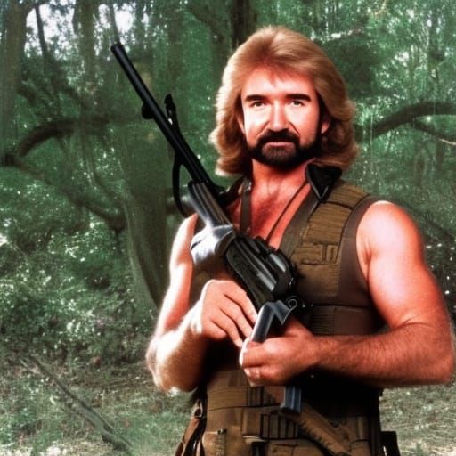Noel Edmonds starting as RAMBO - AI Generated Artwork - NightCafe Creator