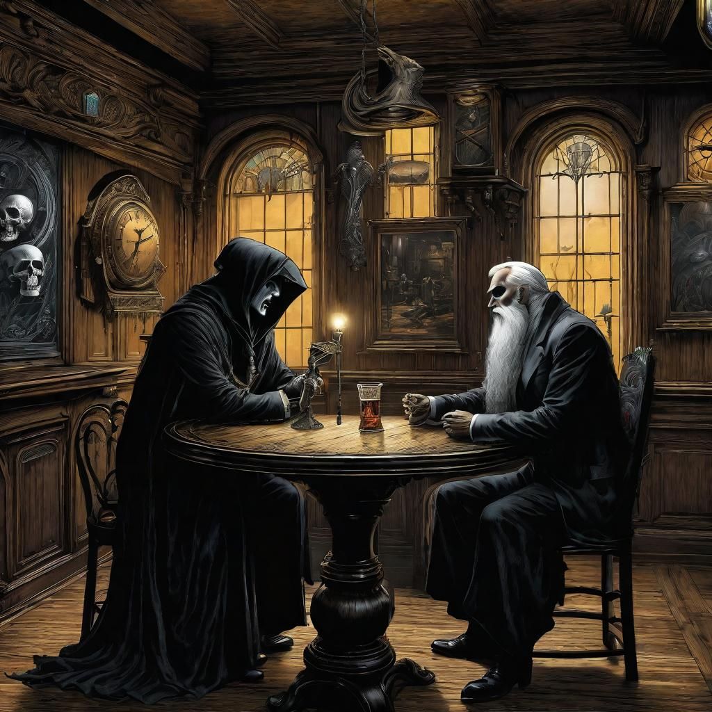 Father Time and the Grim Reaper in a Pub - AI Generated Artwork ...