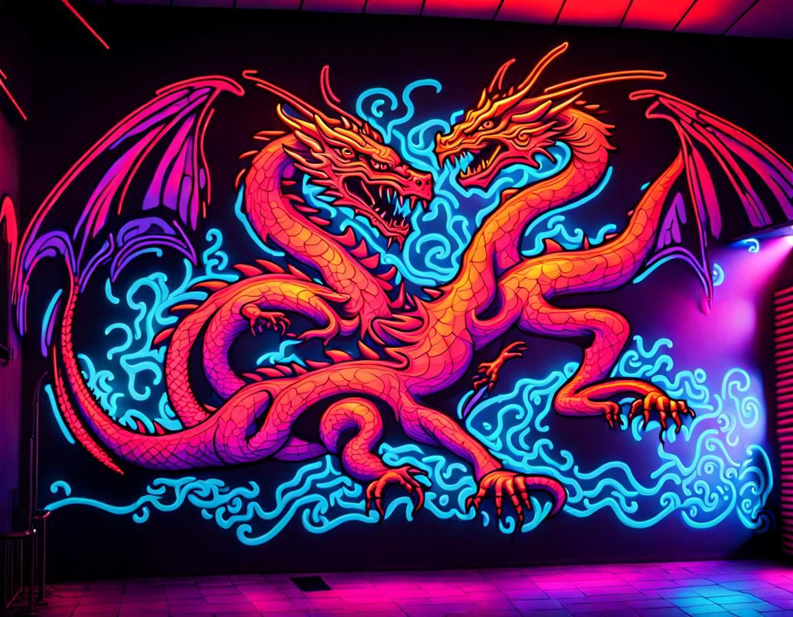 Graffiti of a huge dragons in a nightclub - AI Generated Artwork ...