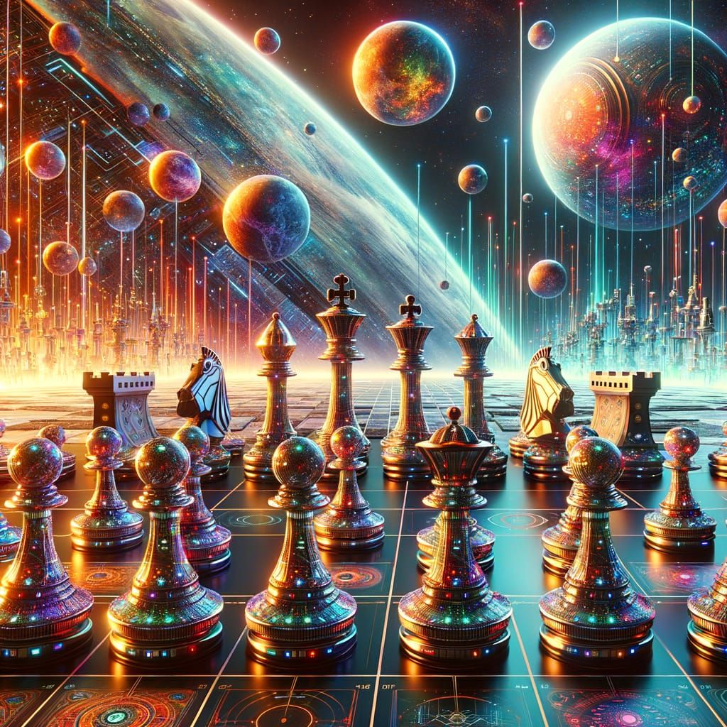 Cosmic Chess - Surreal Futuristic Chessboard in Science Fict...