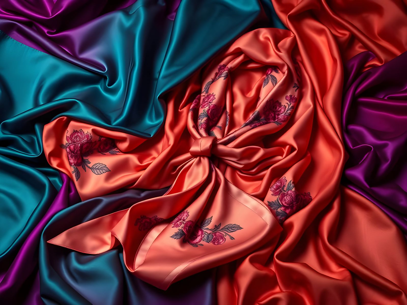 A close up of a bunch of different colored fabric