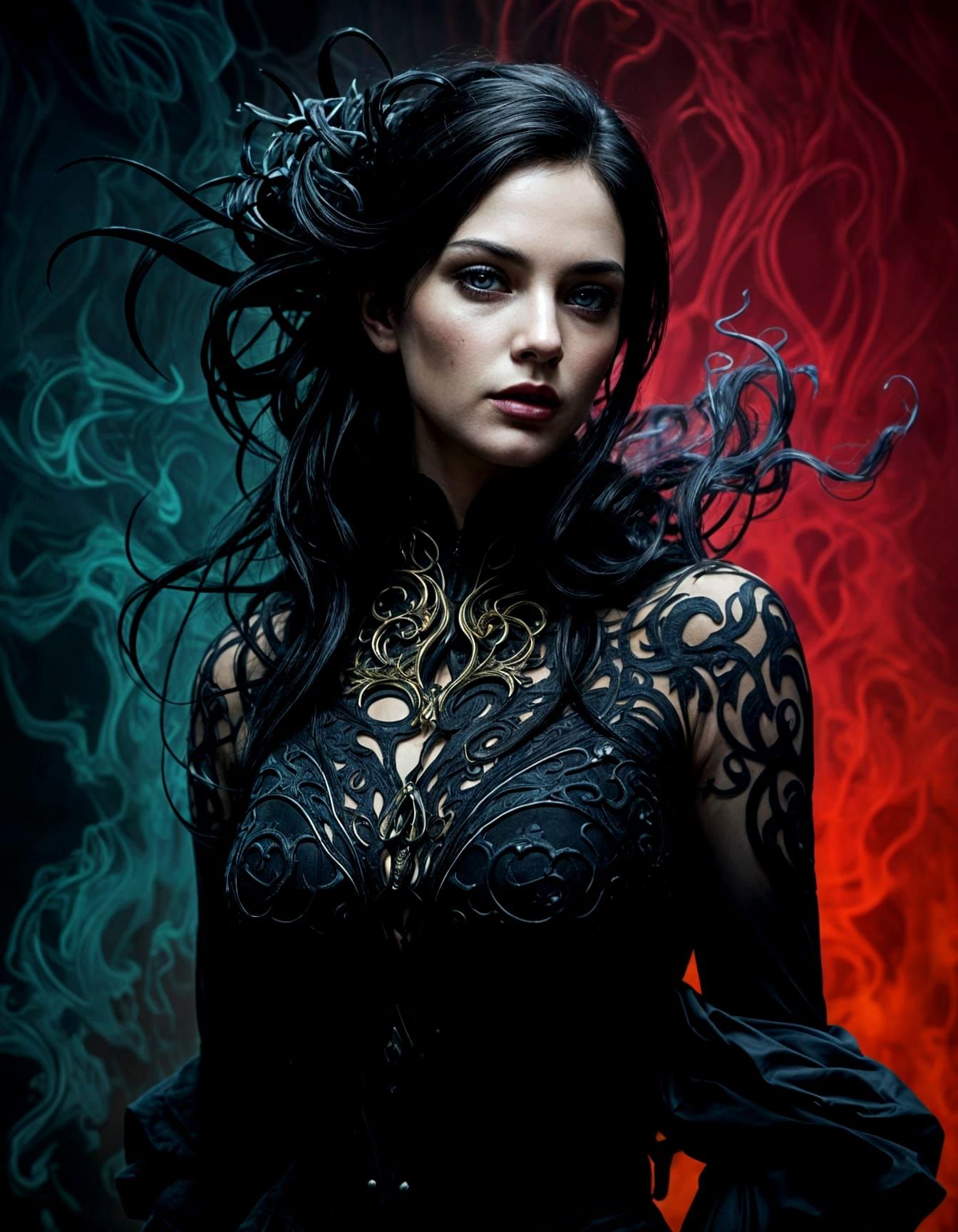 Elegant Horror Goddess in Ink and Shadow - AI Art