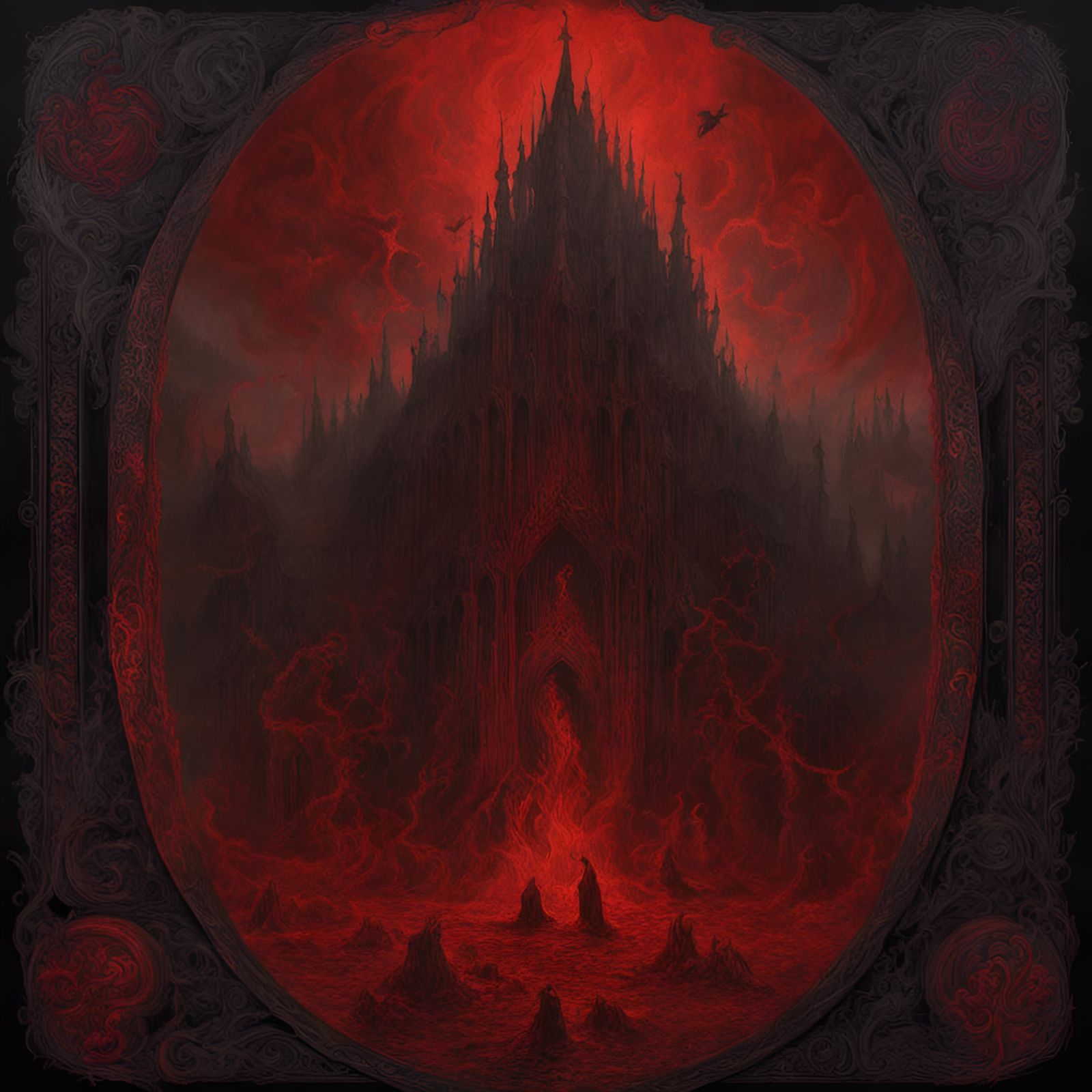 Mystic red fog in hell,medieval celtic patterns necronomicon,black ...