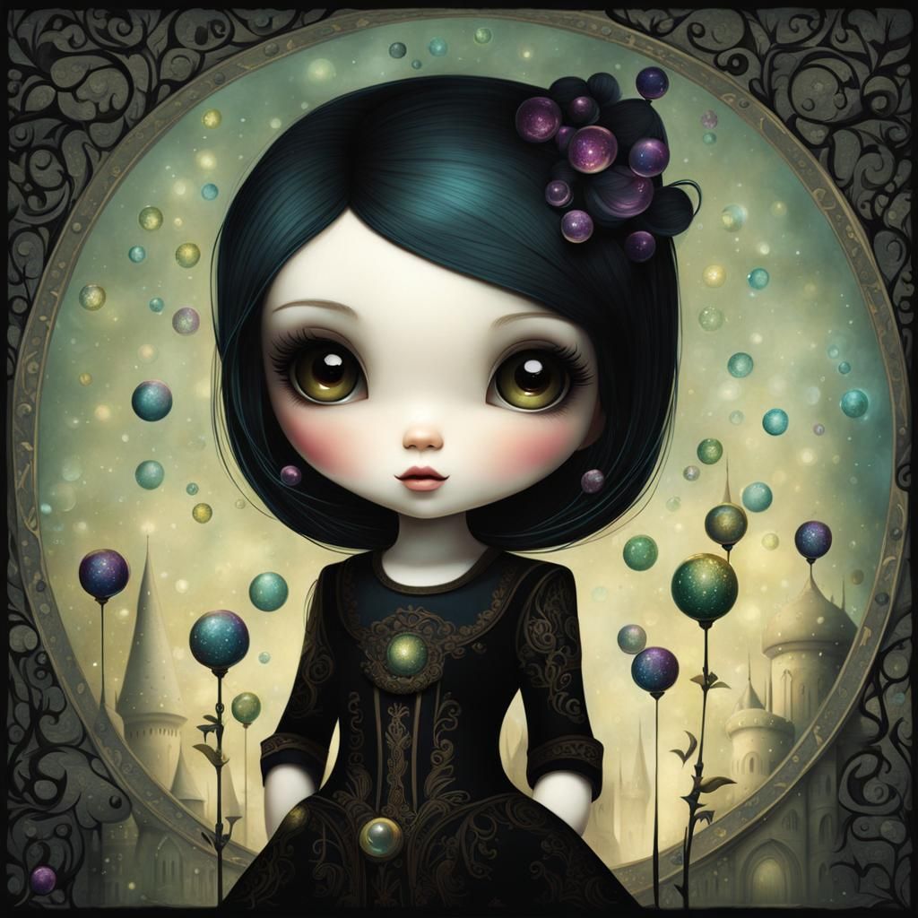 Digital illustration of an Adorable chibi princess dancing in a ...