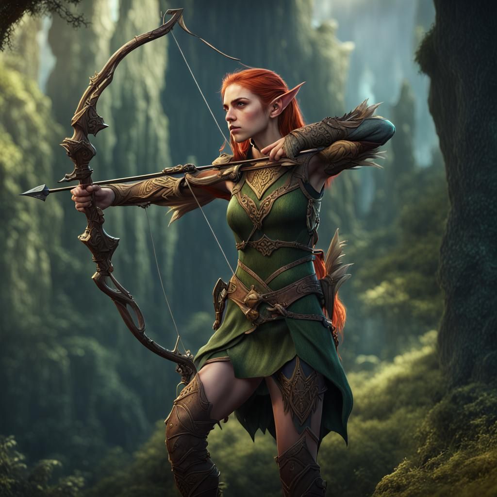 Beautiful elf ranger with bow hunting - AI Generated Artwork ...