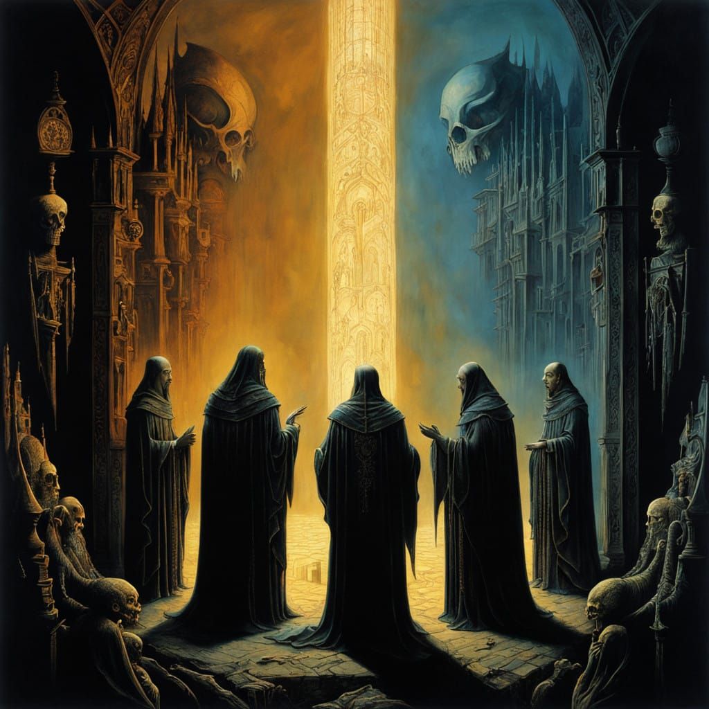 Medieval Priests Conjure Horrors in Dark, Gothic S... - AI Art