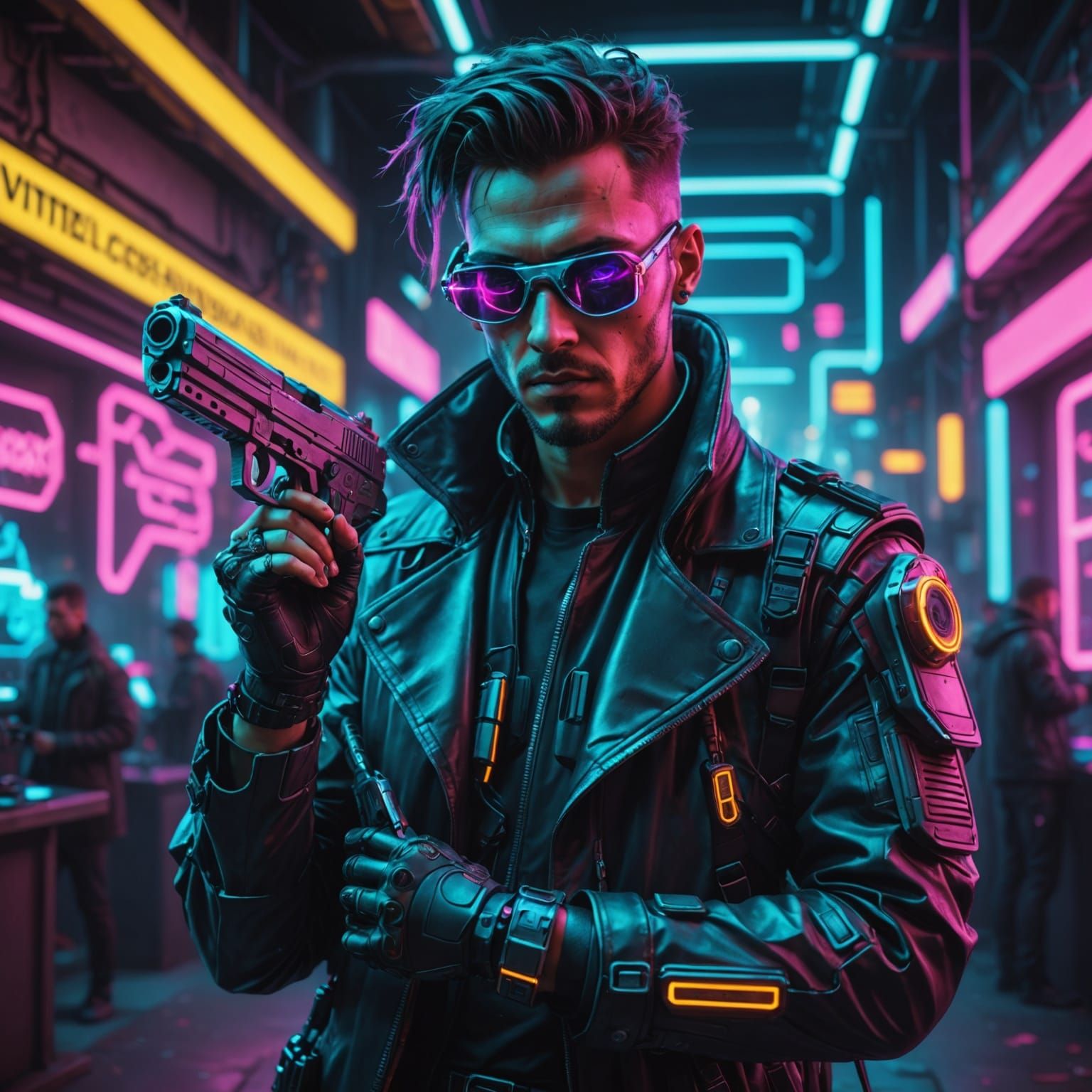 Cyberpunk Detective in Neon Lit Cityscape - AI Art