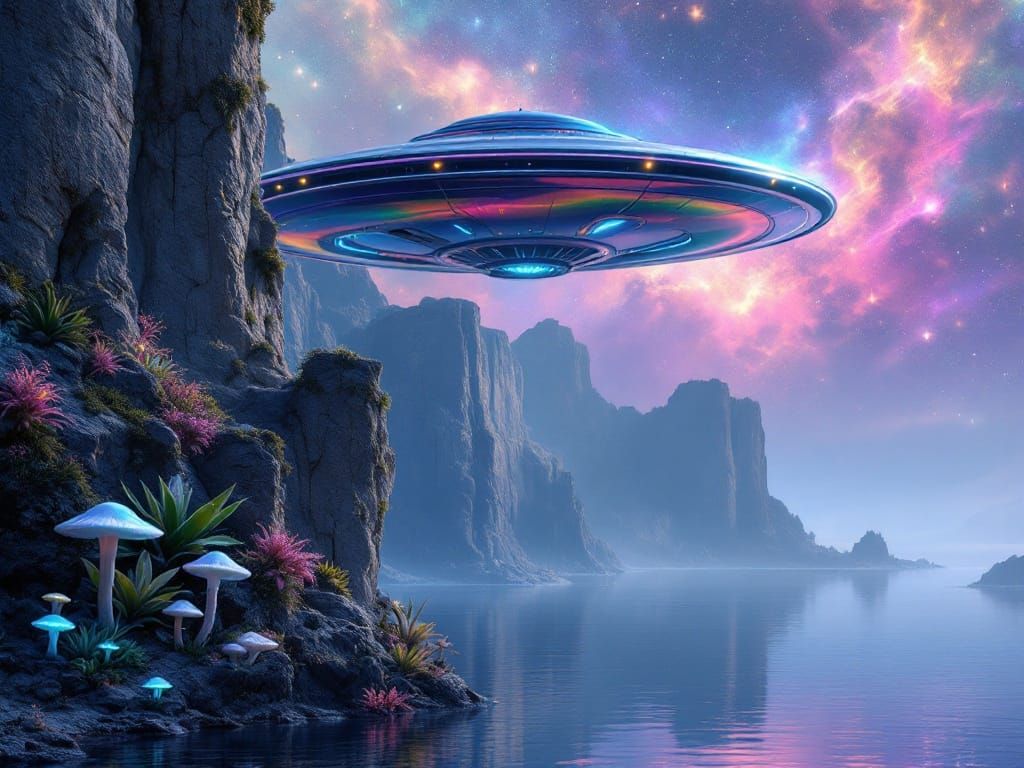 UFO exploring planets and life forms.