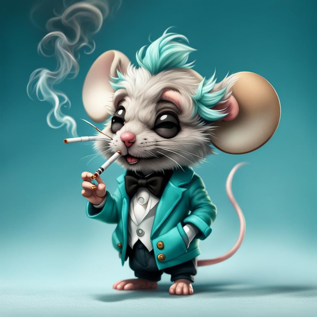 Hairy aqua chibi mouse smoking a cigarette - AI Generated Artwork ...